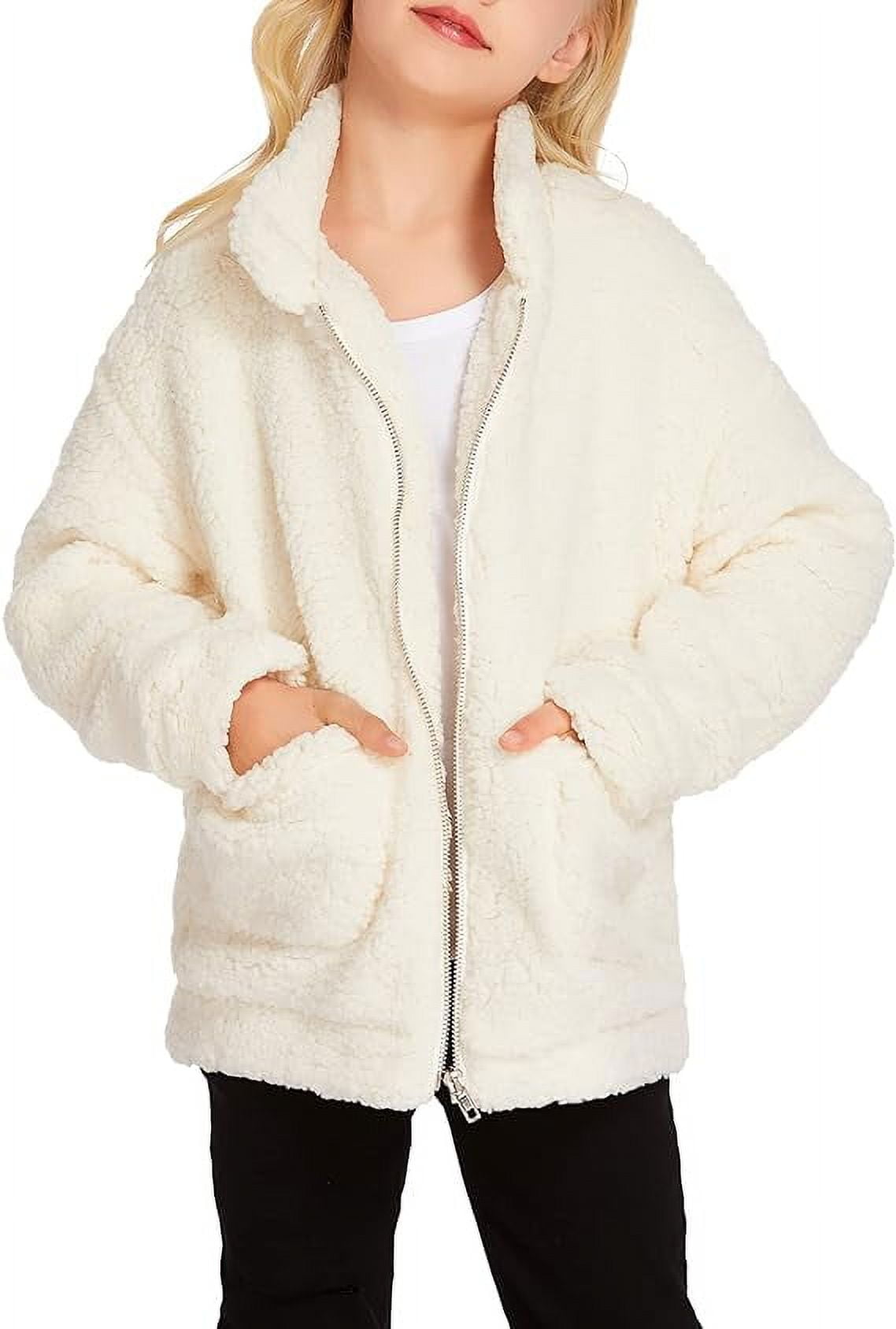 Oudiya Girls Fleece Jacket Spring Sherpa Outwear Full Zip Coat with ...