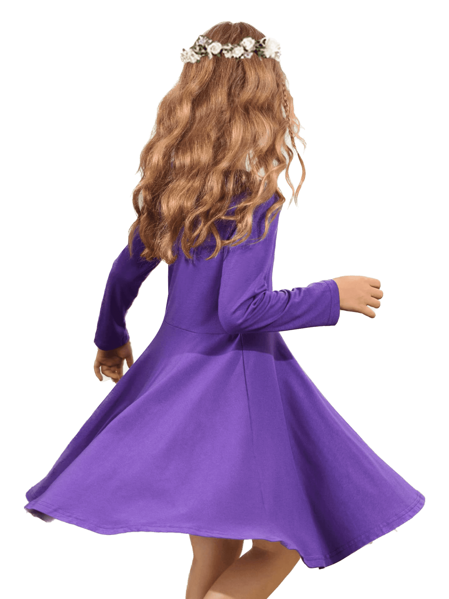 Oudiya Girls Long Sleeve Dress Kid Casual A-Line Twirly Skater Dress ...