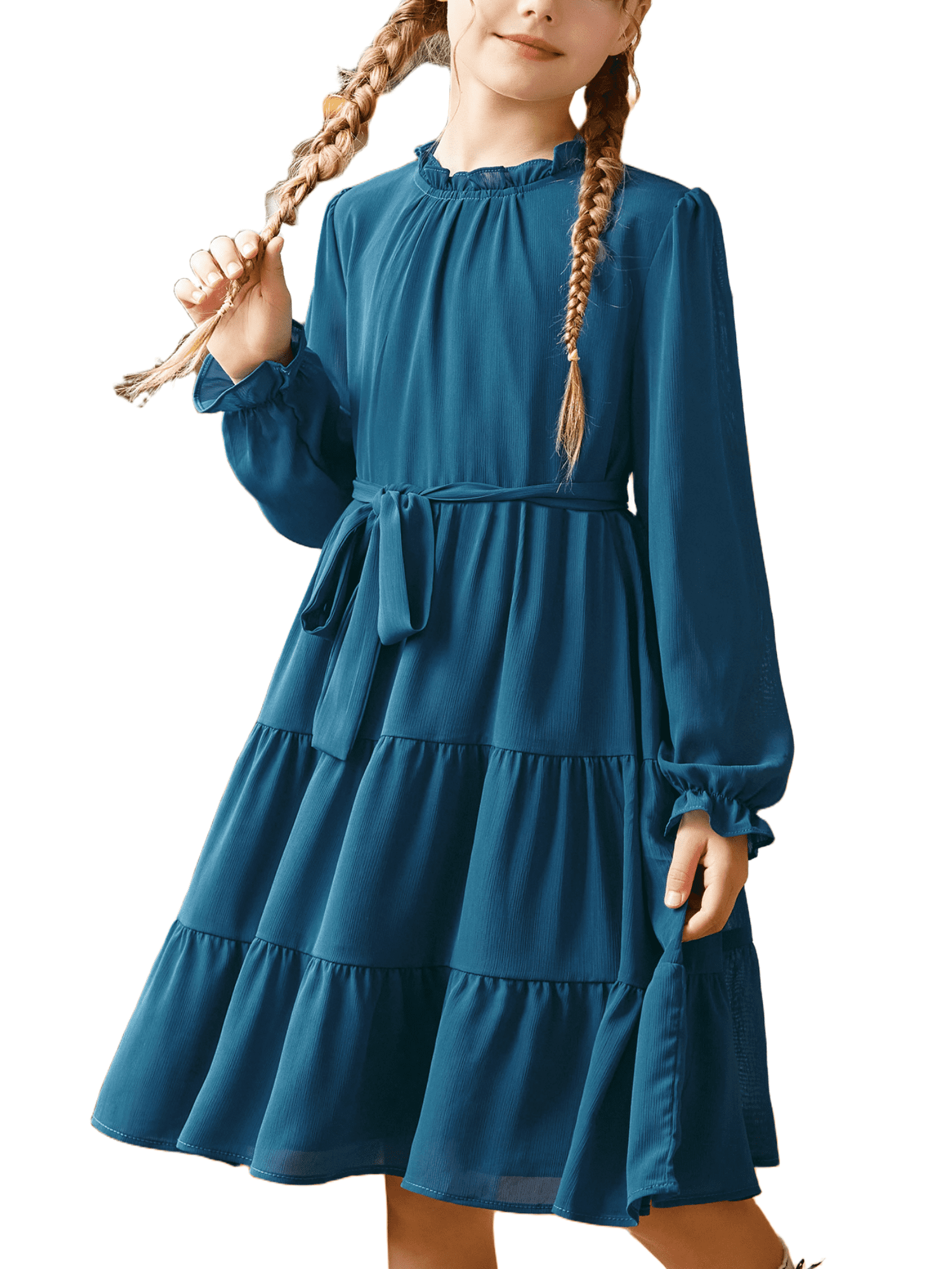 Oudiya Girls Long Sleeve Party Dress Formal Fall Winter Holiday Midi ...