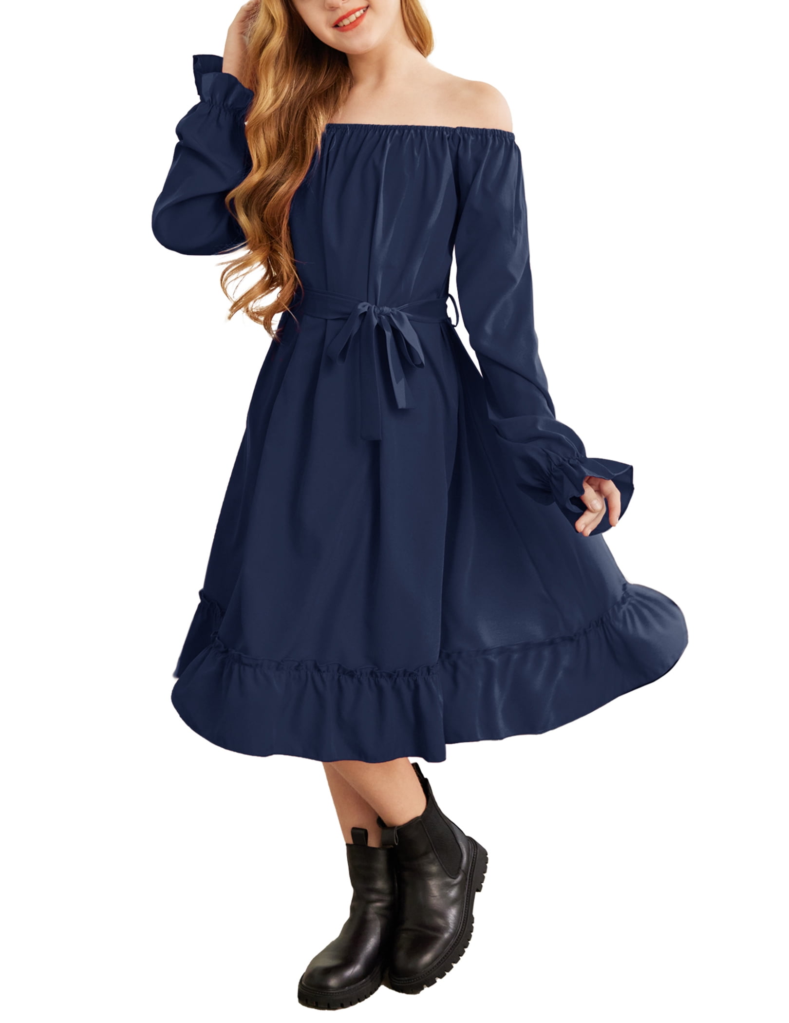 Oudiya Girls Long Sleeve Fall Dresses Formal Party Holiday Swing Flowy ...
