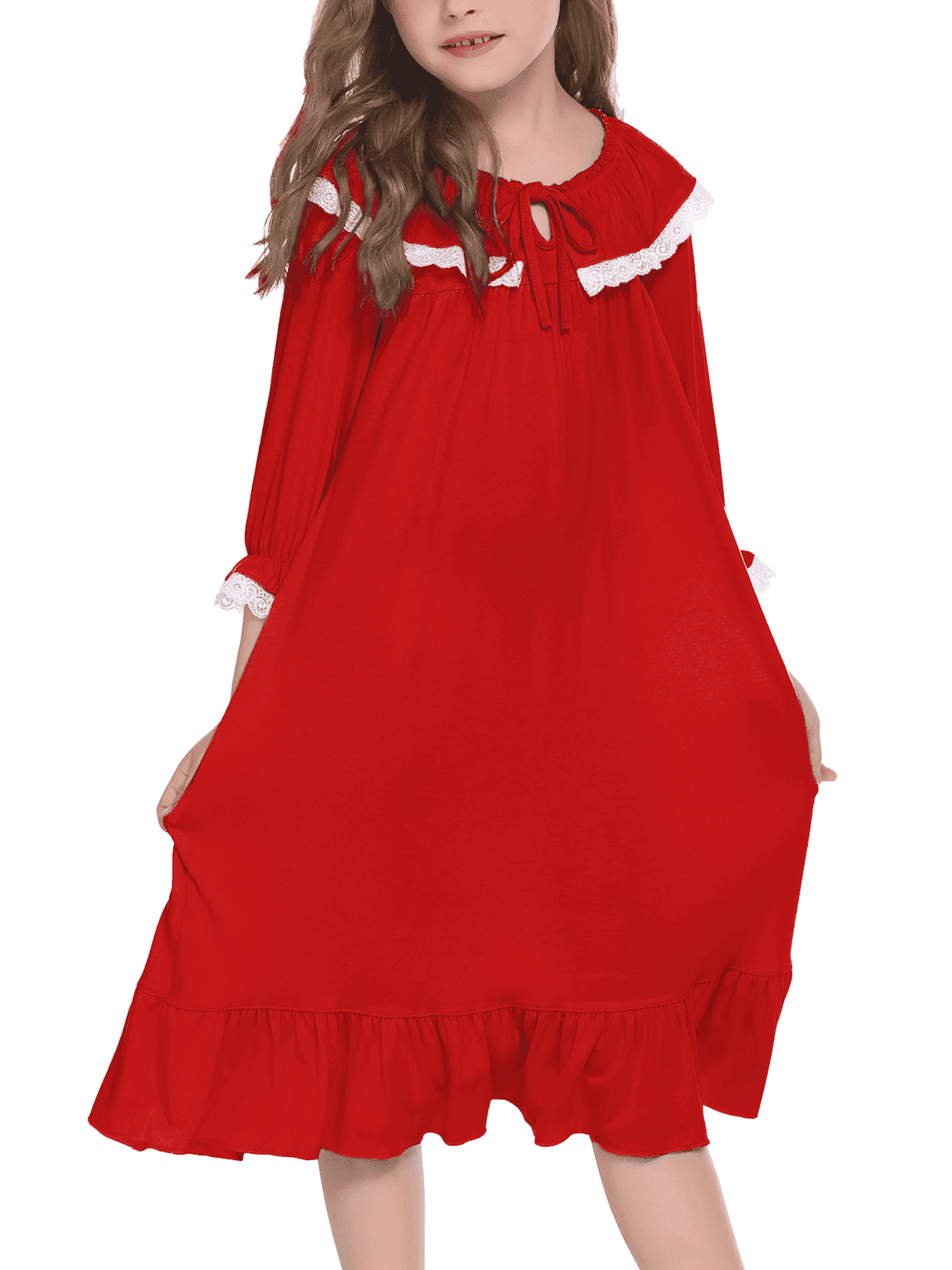 Oudiya Girls Long Sleeve Nightgowns Princess Sleepwear with Ruffled Hem ...
