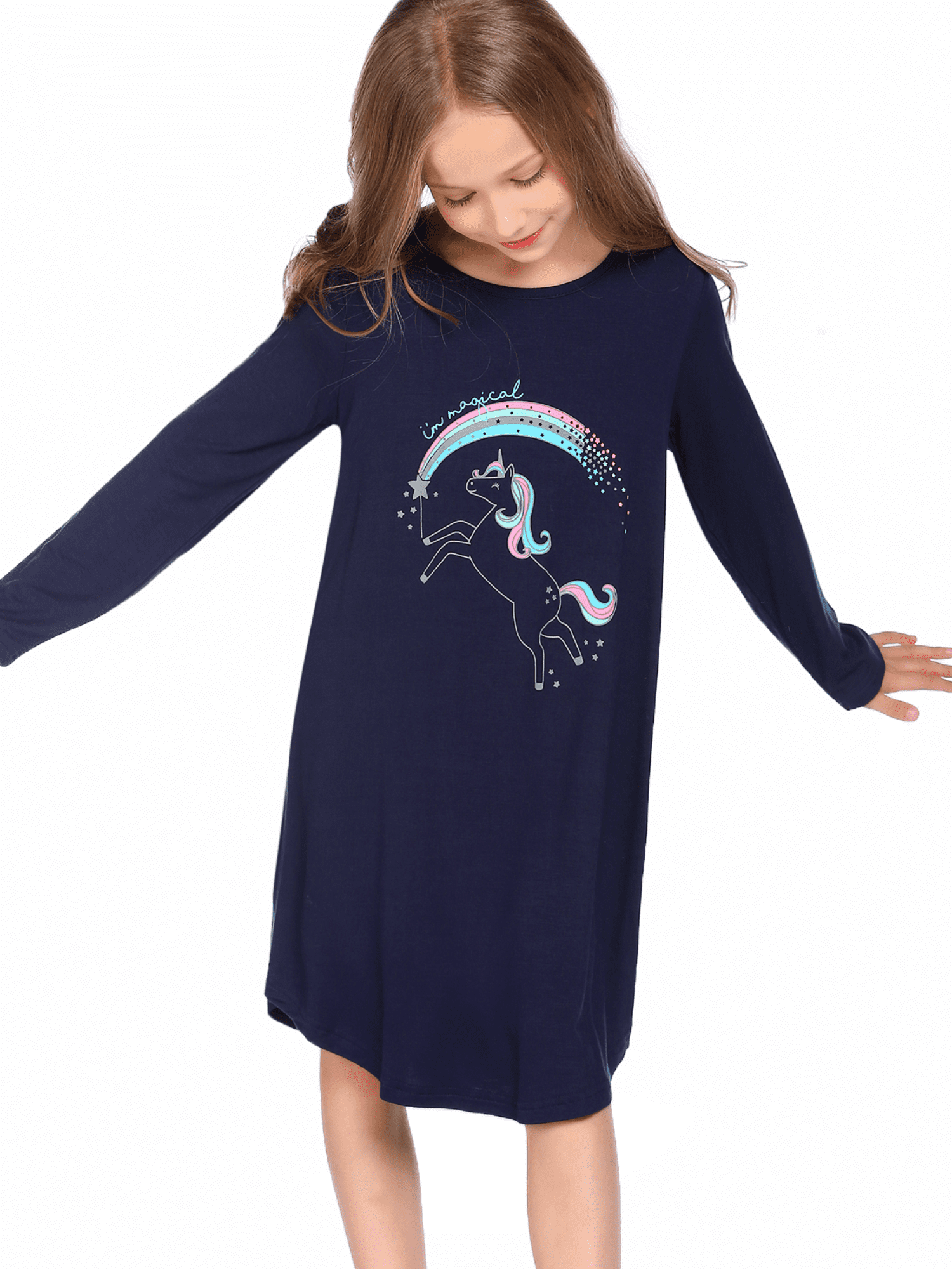 Oudiya Girls Long Sleeve Nightgowns Soft Print Pajamas Sleepwear ...