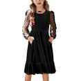 Oudiya Girls Midi Dresses Contrast Mesh Long Sleeve Velvet A-Line ...