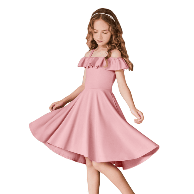 Oudiya Girls Off Shoulder Dress Flutter Sleeve Spring Casual Dress Midi ...