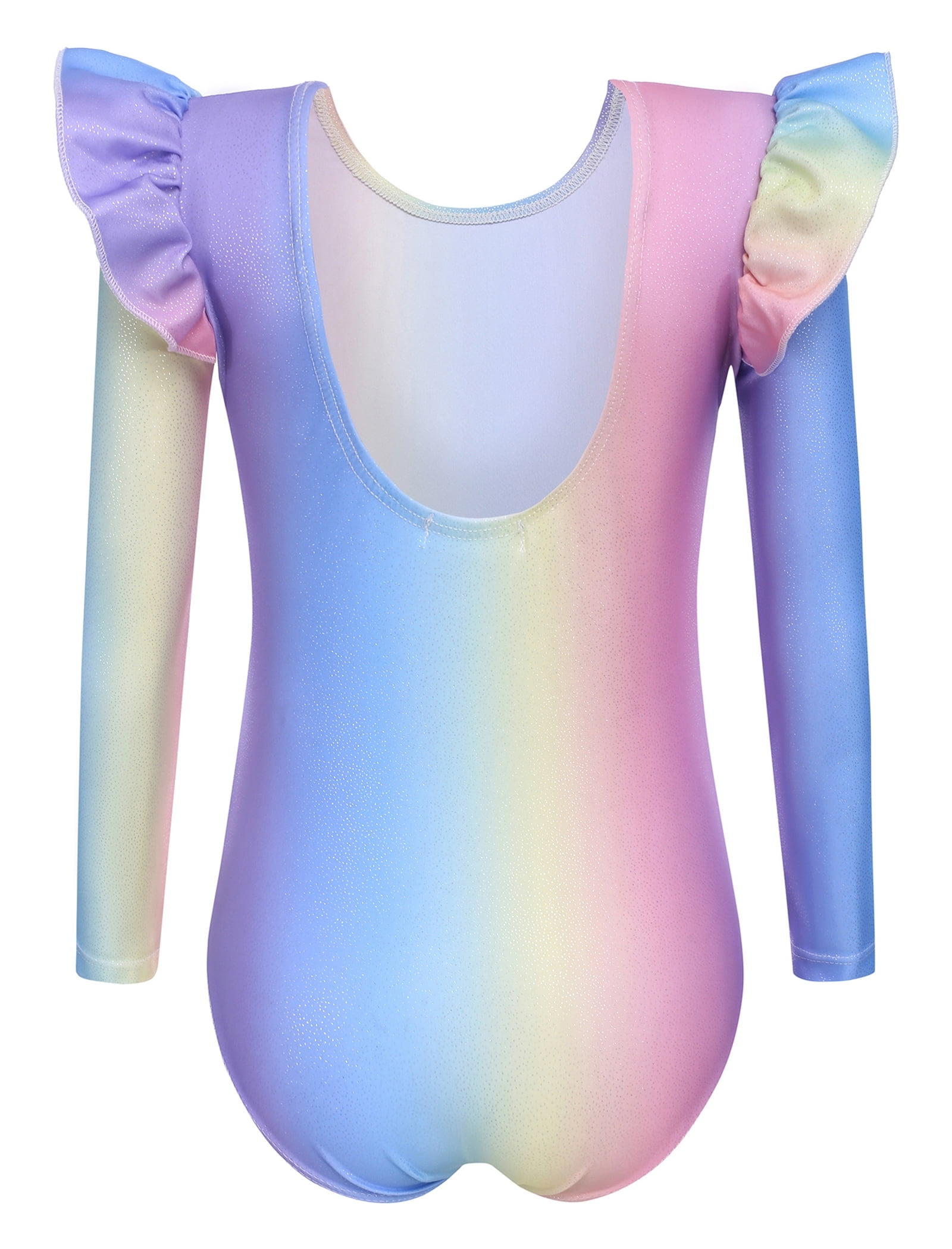 Oudiya Girls Ruffle Long Sleeve Gymnastics Leotard Low Back Glitter ...