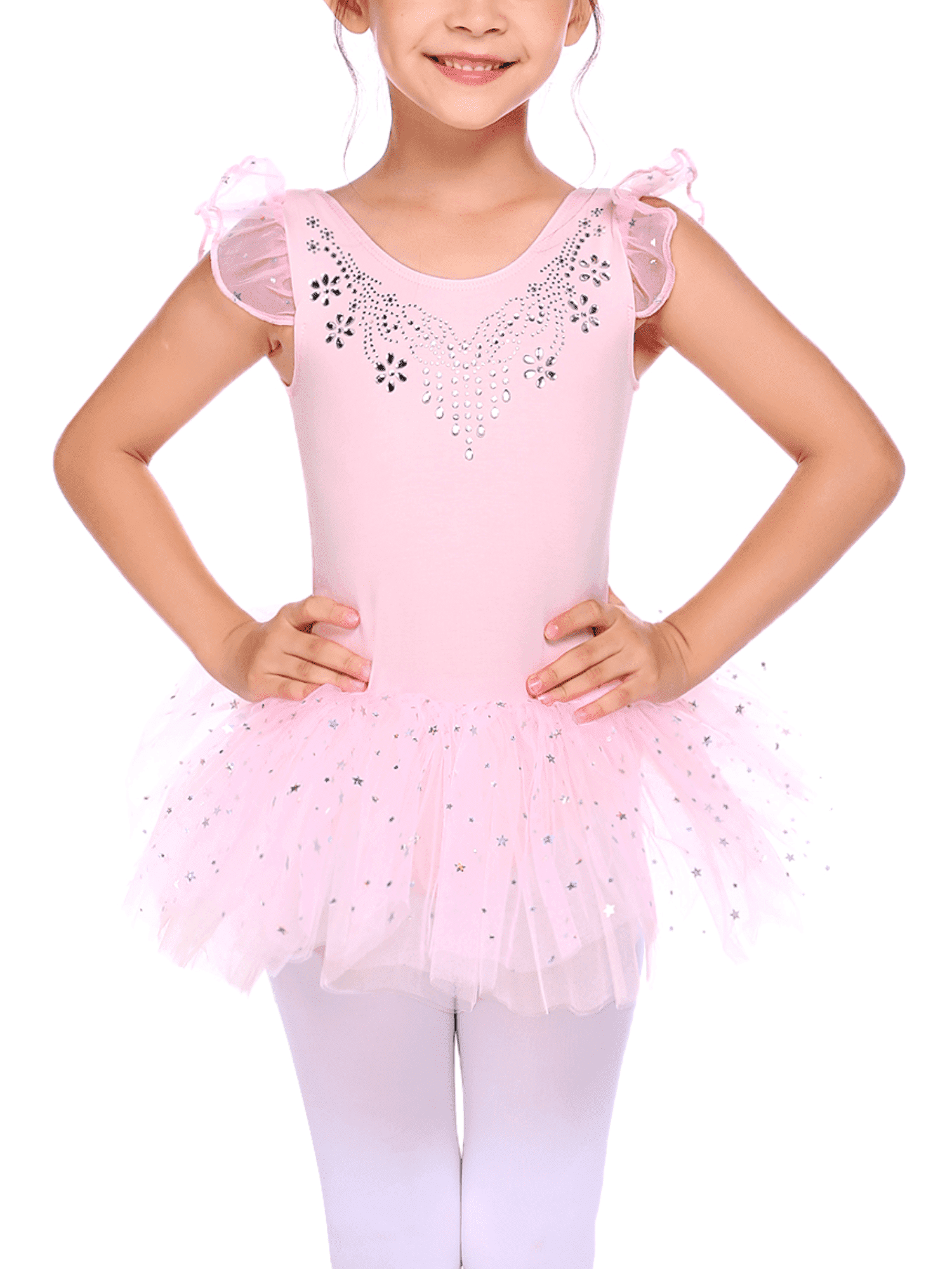Oudiya Girls Ruffle Sleeve Shiny Ballet Leotard Tutu Dance Dresses for ...