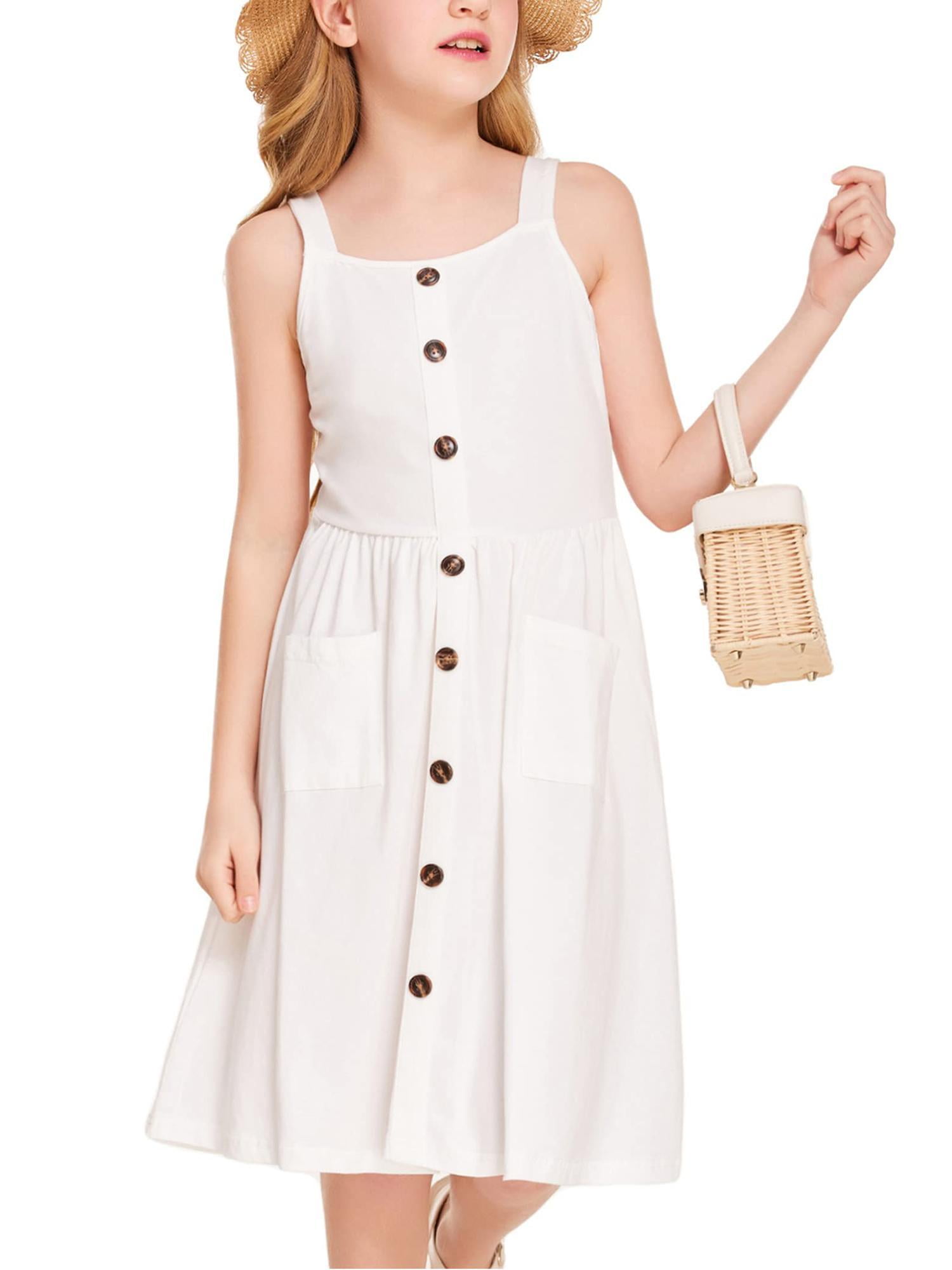 Oudiya Girls Spaghetti Strap Button Down Sleeveless Summer Casual ...