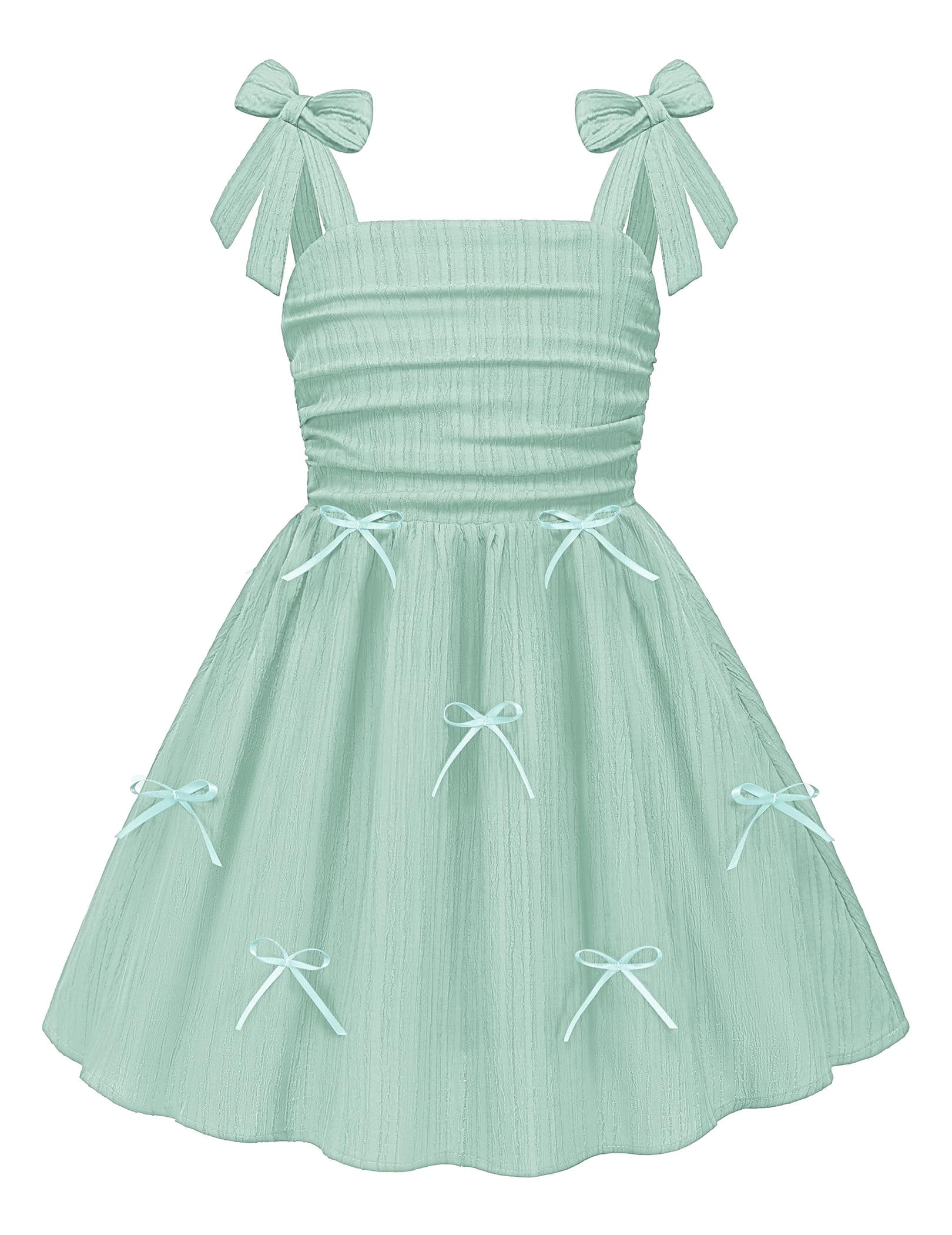 Oudiya Girls Summer Dreeses Spaghetti Strap Bow Ruched Smocked Back ...