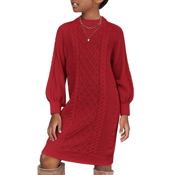 enyan Dresses Girls Girls Knit Dresses Puff Long Sleeve Fall Winter ...