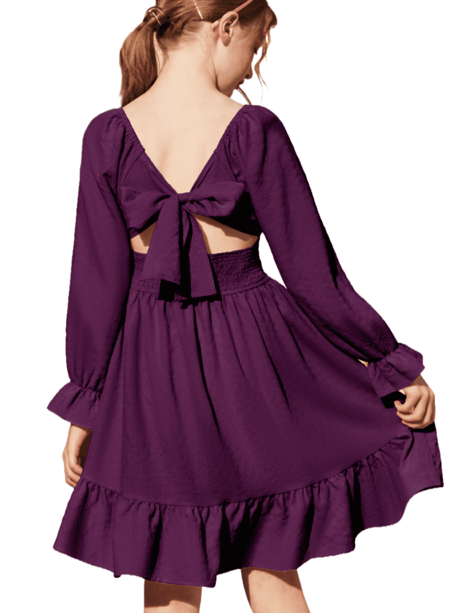 Oudiya Girls Tie Back Long Sleeve Dress Ruffle Hem Off Shoulder Elegant ...