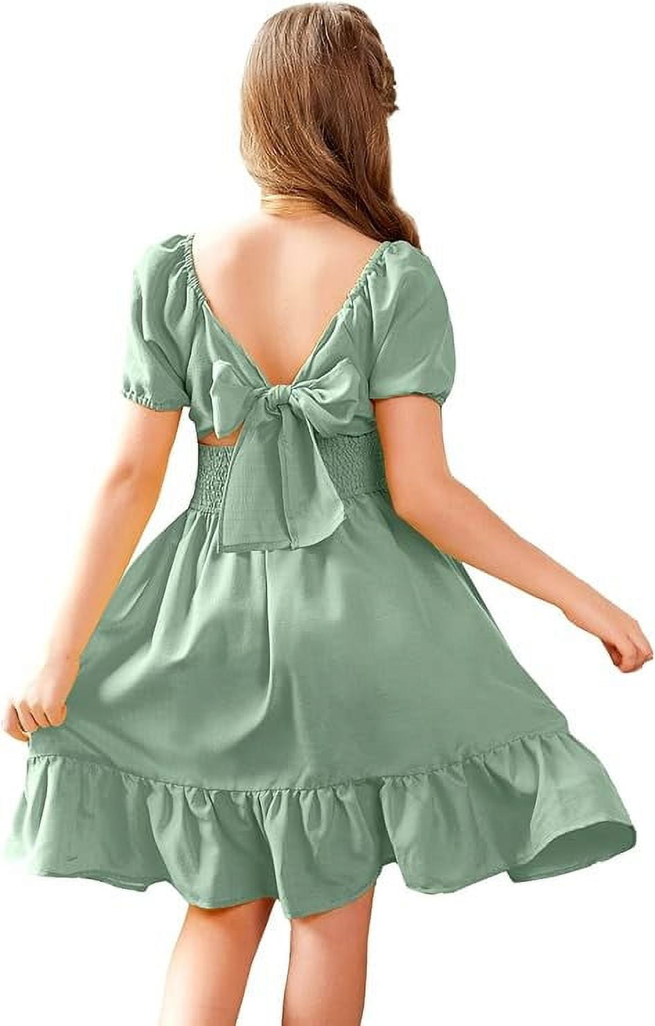 Oudiya Girls Tie Back Short Sleeve Dress Ruffle Hem Off Shoulder Boho ...