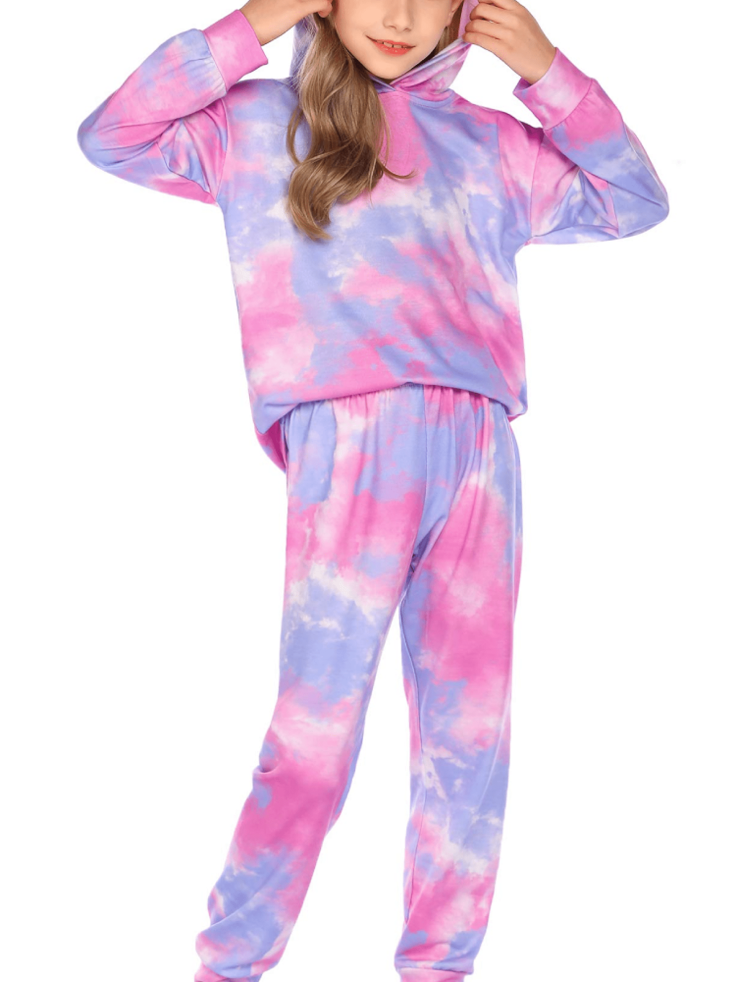 Oudiya Girls Tie Dye Sweatsuit Casual Pullover Long Sleeve Hooded ...