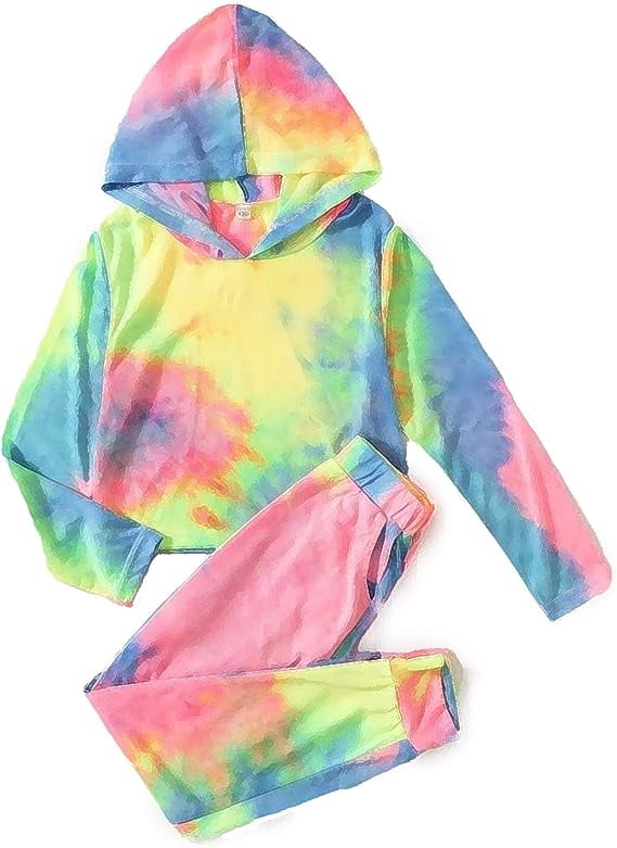 Oudiya Girls Tie Dye Sweatsuit Casual Pullover Long Sleeve Hooded ...