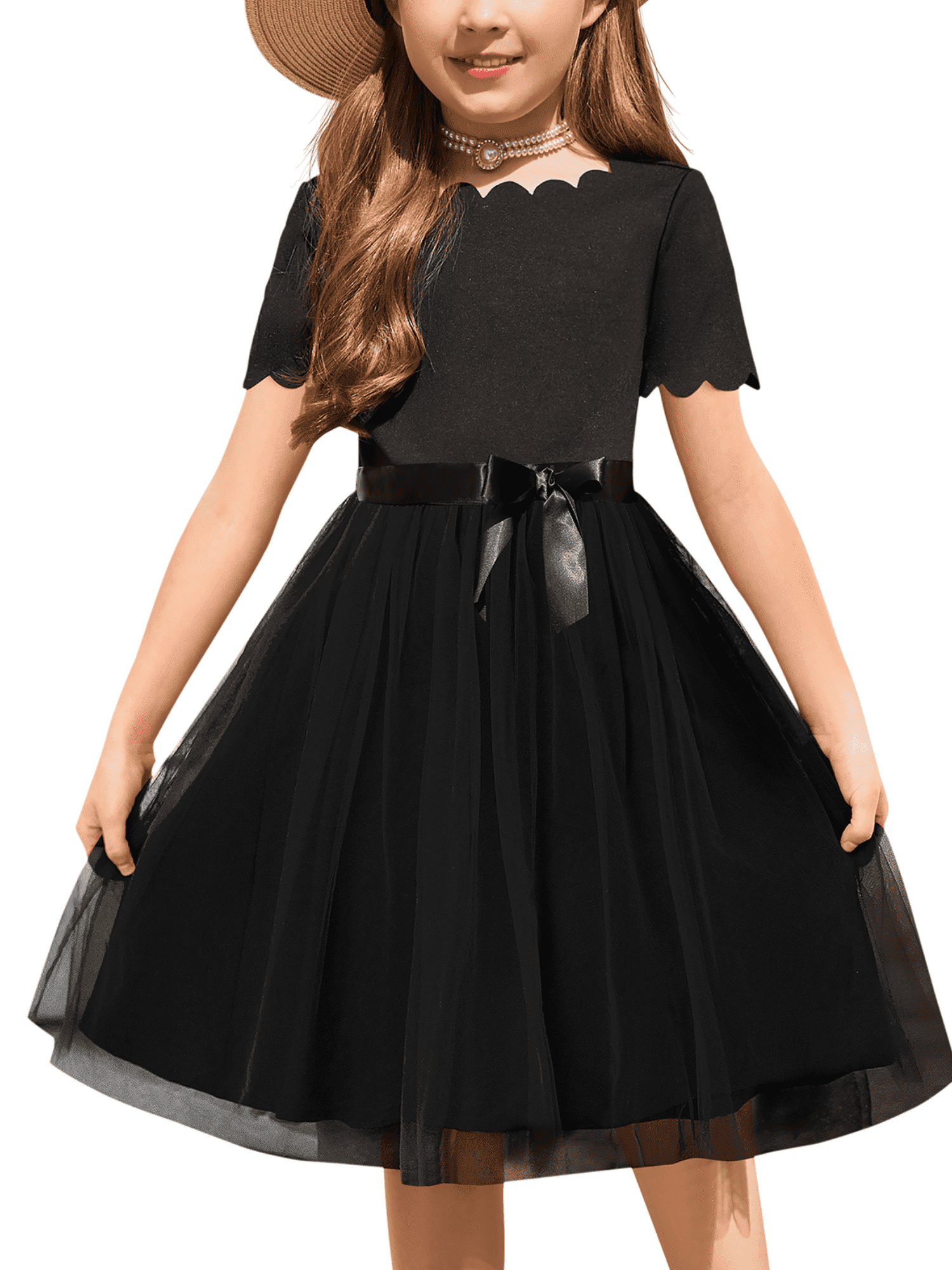 Oudiya Girls Tutu Belted Fluffy Black Dress Summer Party Wedding Flower ...