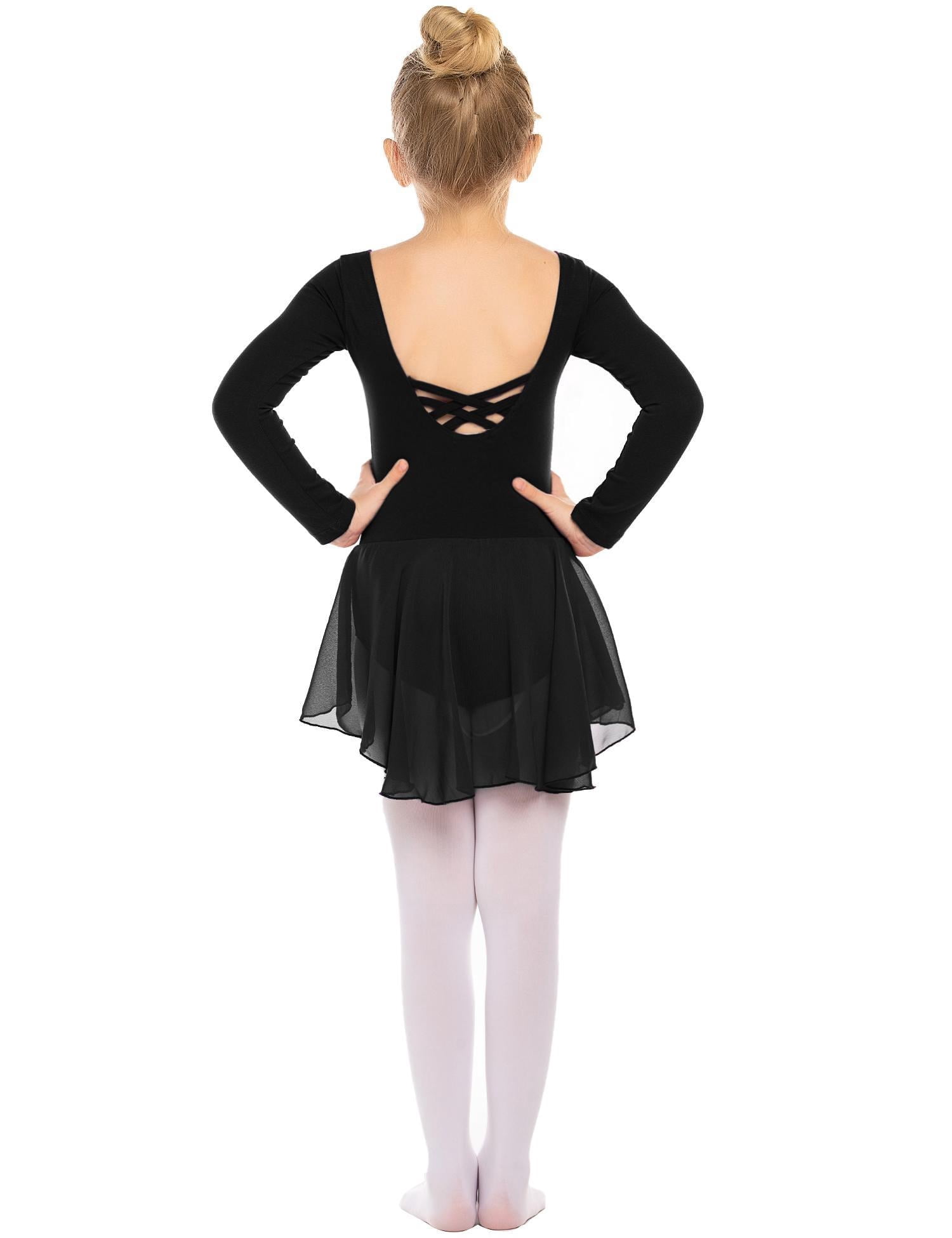 Oudiya Little Girls Ballet Dance Dress Long Sleeve Criss Cross Back ...