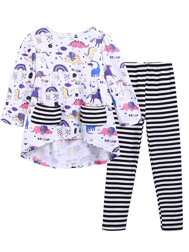 Oudiya Little Girls Cute Clothing Set Long Sleeve Tops and Leggings 2 ...