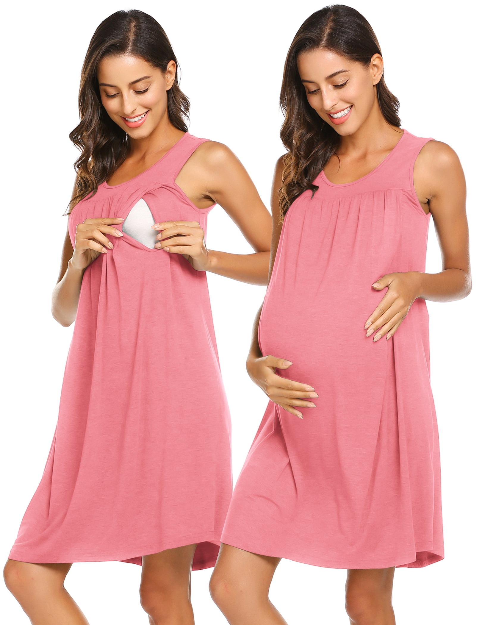 Oudiya Maternity Nursing Dress Nightgown Sleeveless Pregnancy ...