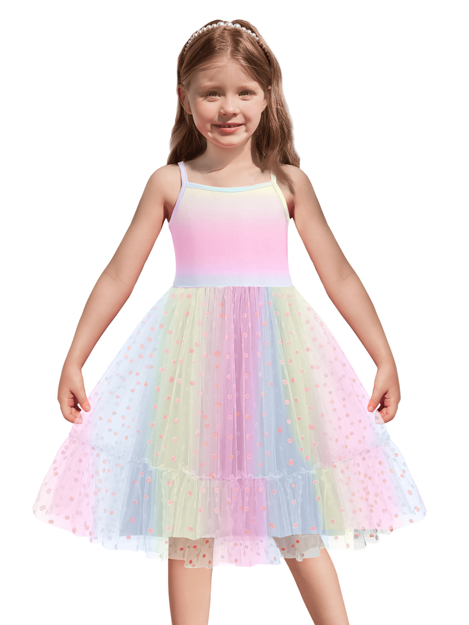 Oudiya Toddler Girls Tutu Rainbow Party Dress Tulle Ruffle Hem Cami ...