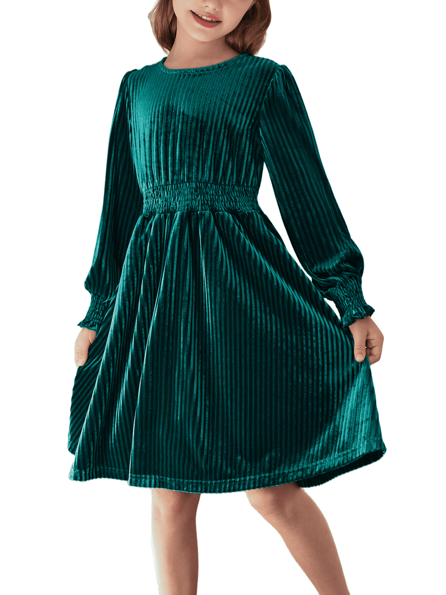 Oudiya Girls Velvet Long Sleeve Dress Crew Neck Winter Fall Vintage ...