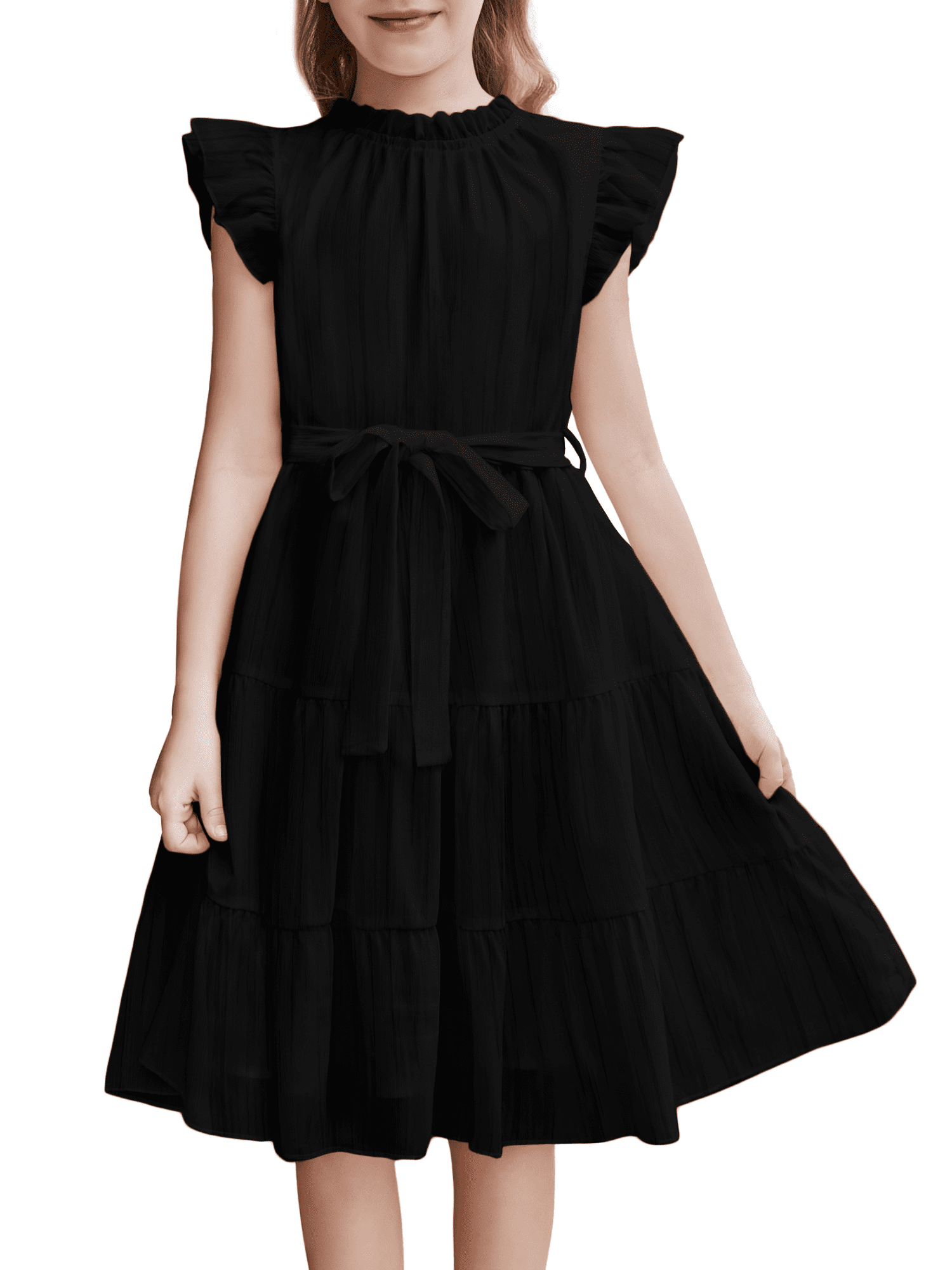 Oudiya Tween Girls Spring Dress Casual Ruffle Sleeve with Belt A Line ...