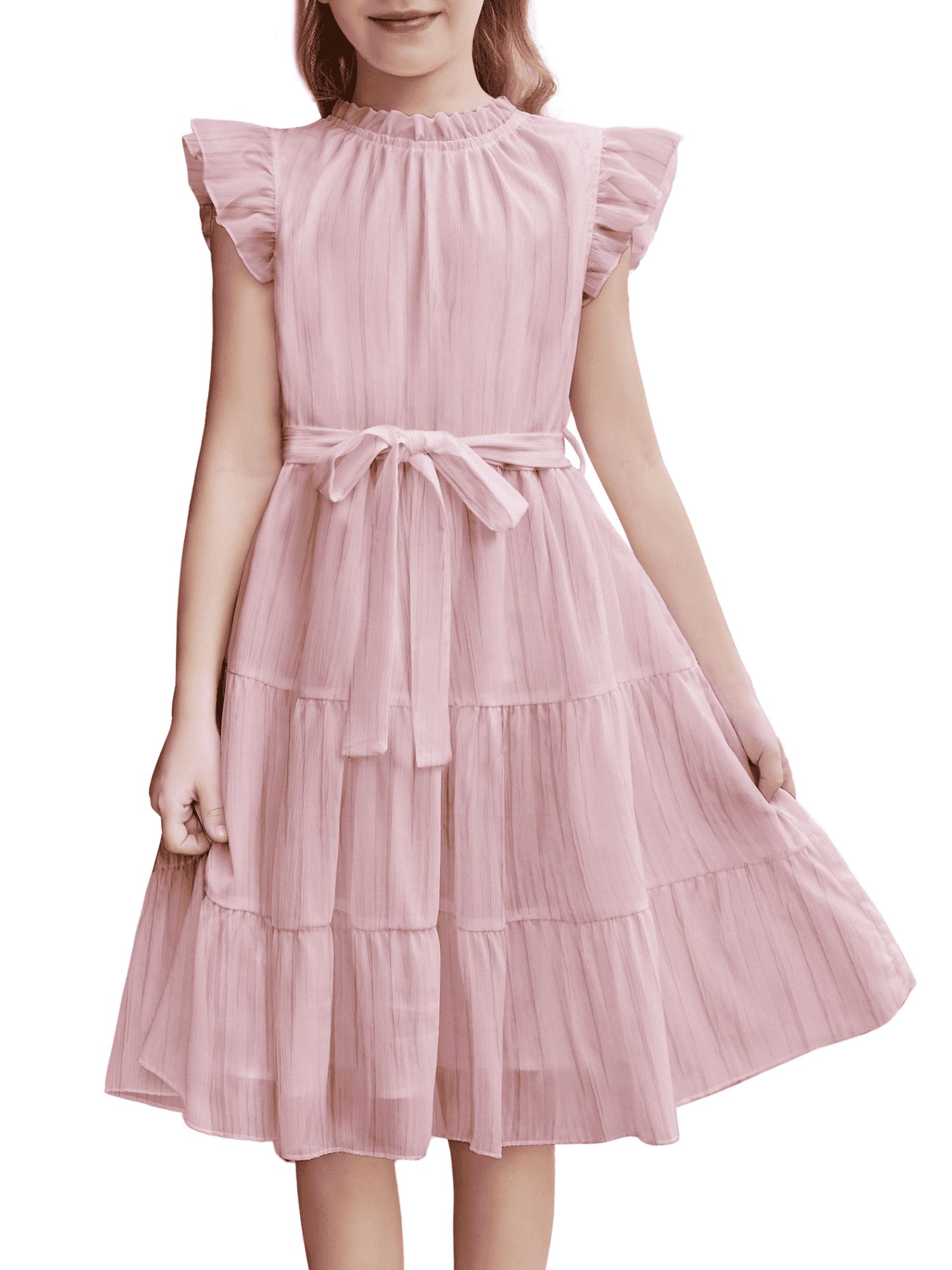 Oudiya Tween Girls Spring Dress Casual Ruffle Sleeve with Belt A Line ...