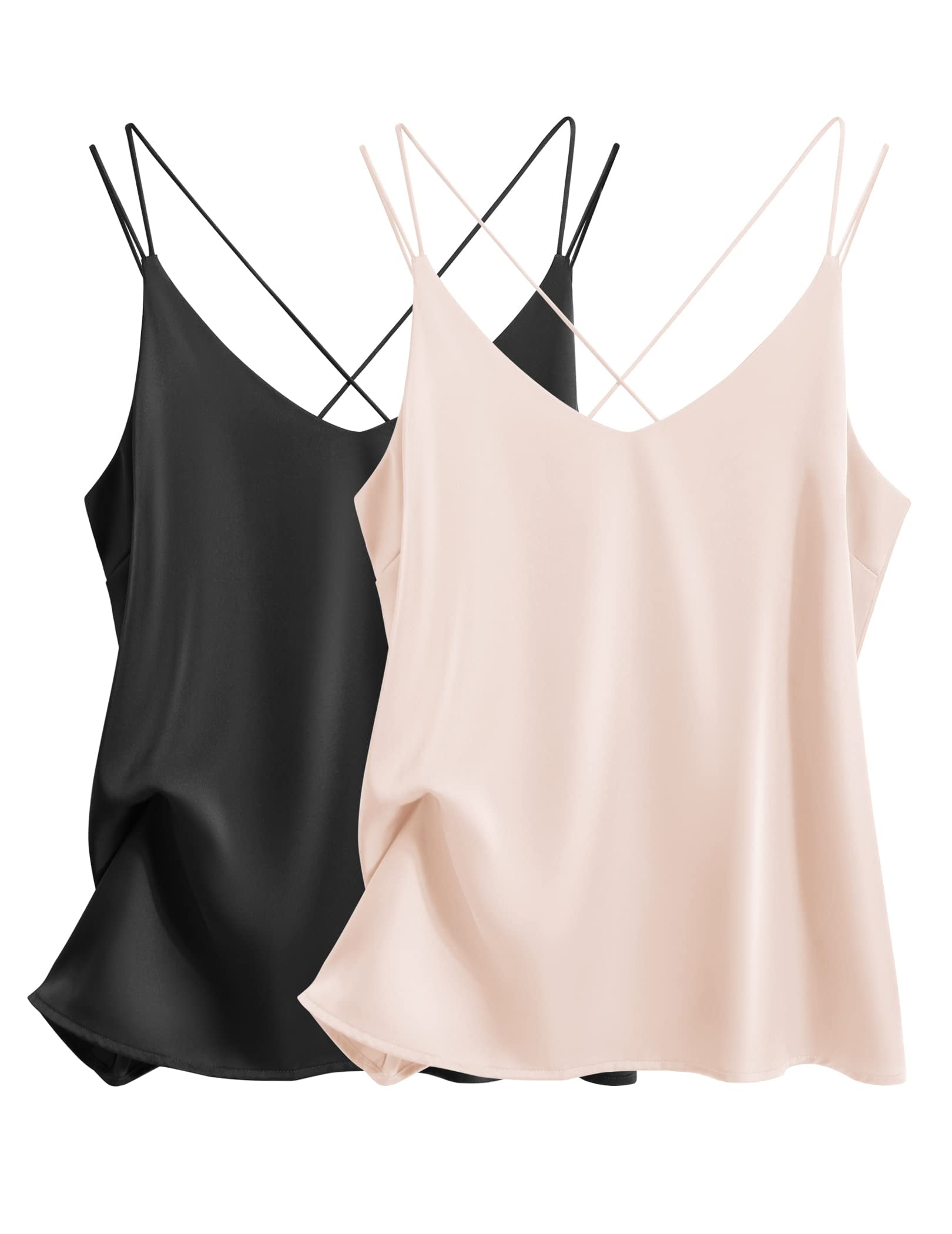 Oudiya Womens Silk Satin Camisole Tank Tops V Neck Spaghetti Strap ...