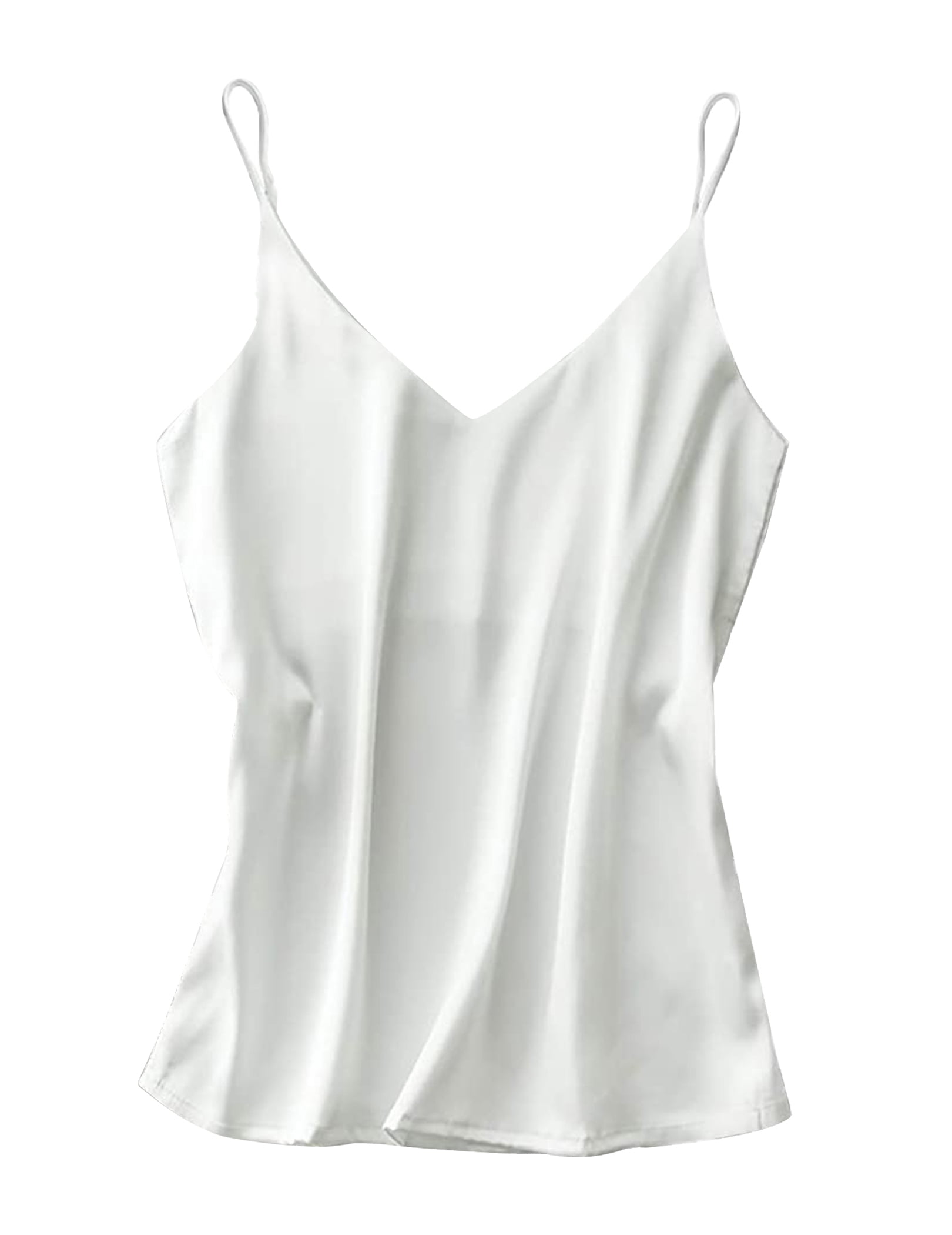Oudiya Womens Silk Satin Tank Tops V Neck Camisole Spaghetti Strap Top Summer Basic Blouse ...