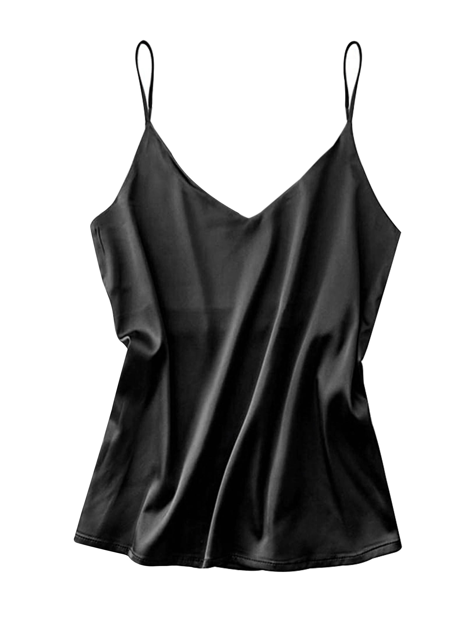 Oudiya Womens Silk Satin Tank Tops V Neck Camisole Spaghetti Strap Top Summer Basic Blouse ...