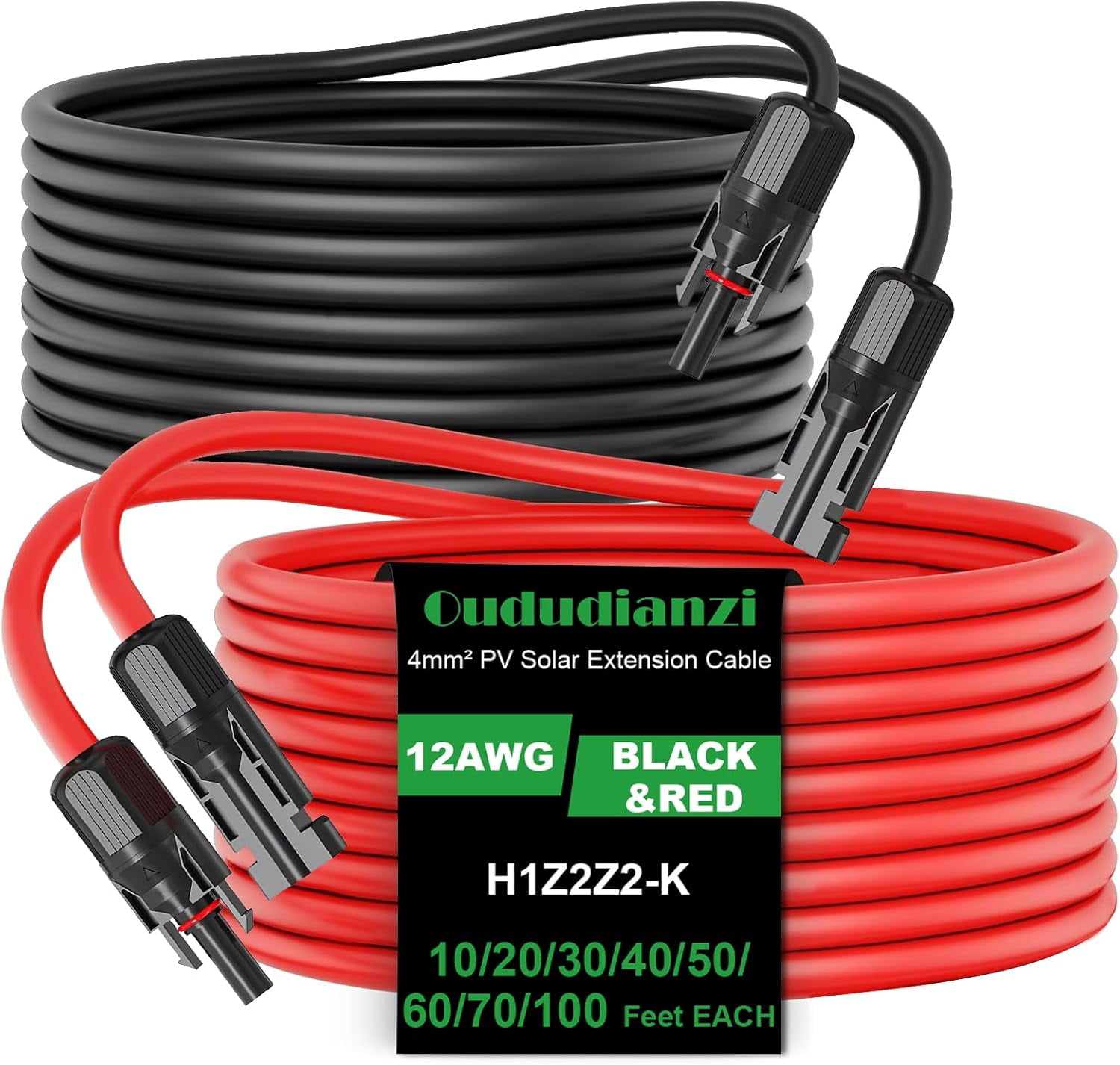 Oududuanzi 12AWG Solar Extension Cable 30Ft, Solar Panel Extension ...