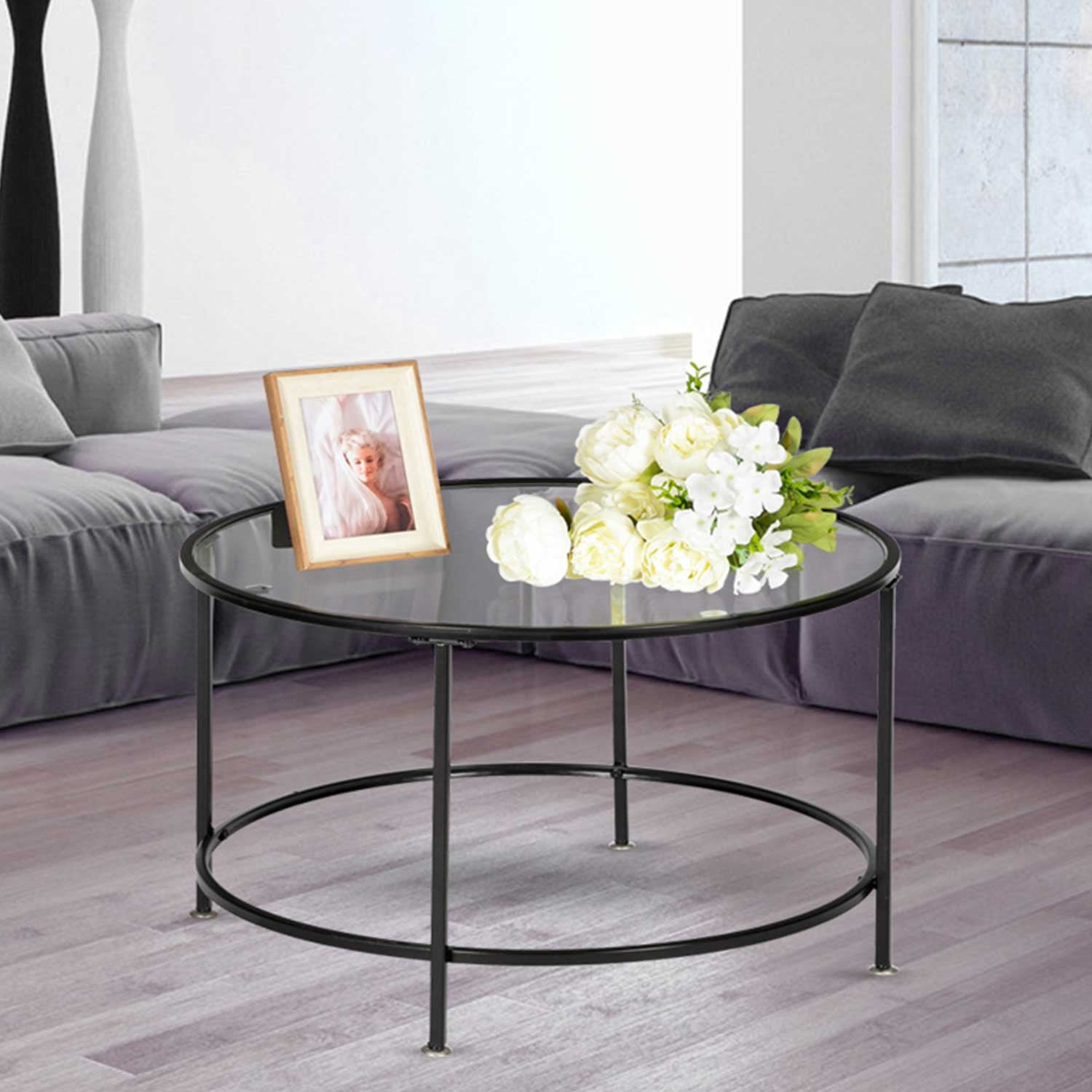 Oufan 2 Layers 5mm Thick Tempered Glass Countertops Round Wrought Iron ...