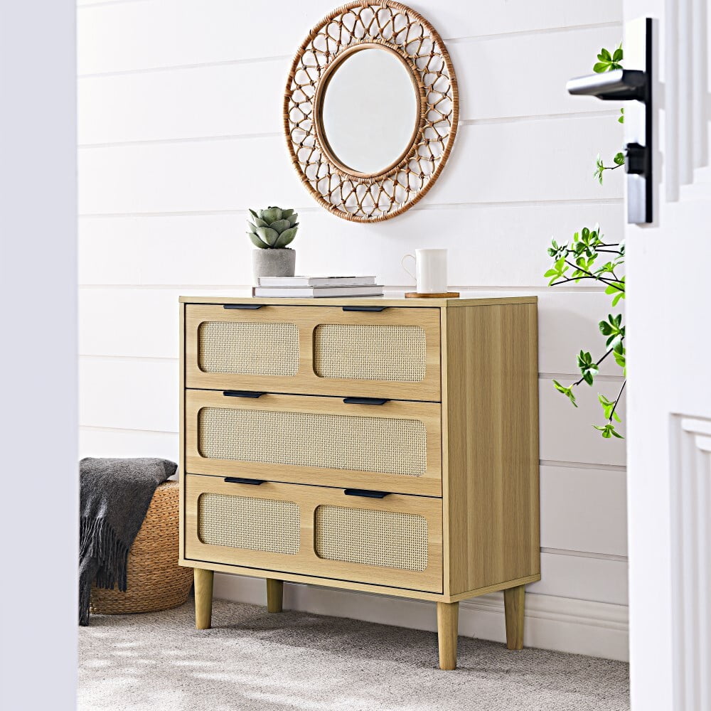 Oufan 3 Drawer Dresser - rattan dresser cabinet with wide drawers and ...