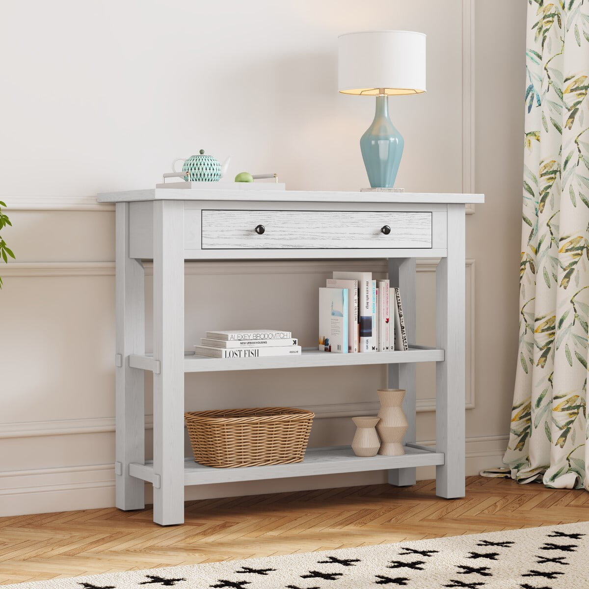 Oufan 36 Inch Console Table with 2 Drawers and Two Sturdy Shelves ...