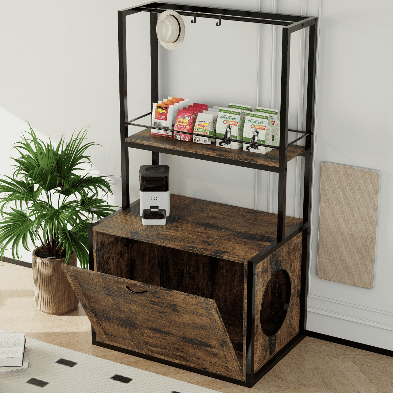 Oufan 55'' Large Litter Box Enclosure with Shelves and 2 Hanging ...