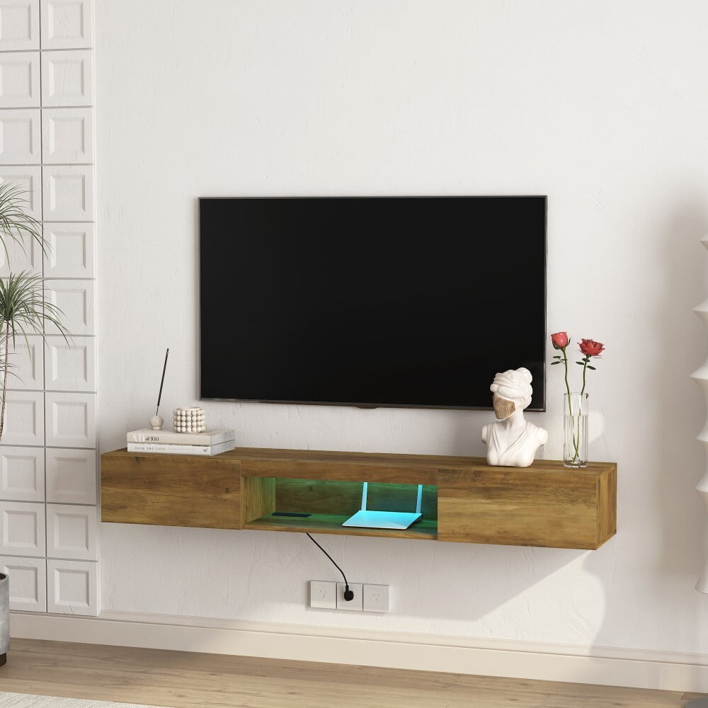 Oufan 63" Modern TV Stand, Floating TV Stand with 16 Color LEDs ...