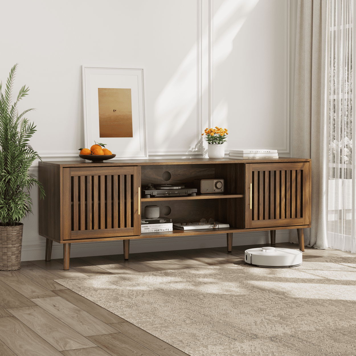 Oufan 63 inch TV Stand, Mid-Century Modern Television Stand with 2 ...