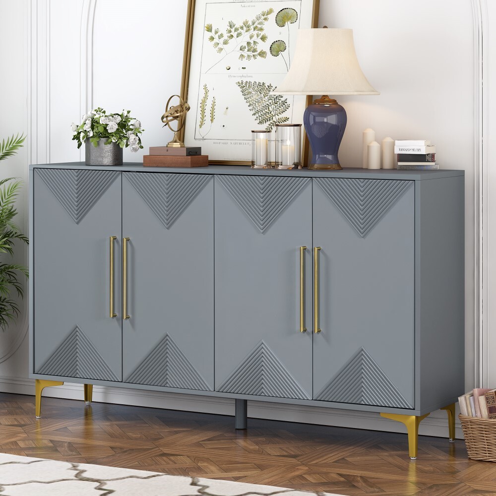 Oufan Buffet Cabinet with Storage,with Two-Tone Triangular Pattern ...