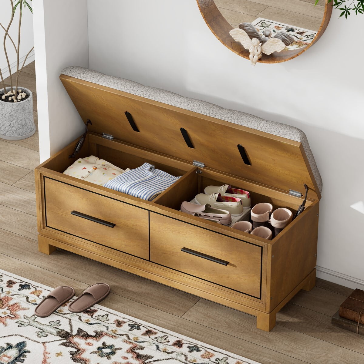 Oufan Entryway Bench with Hidden Storage,Shoe Storage Bench with ...