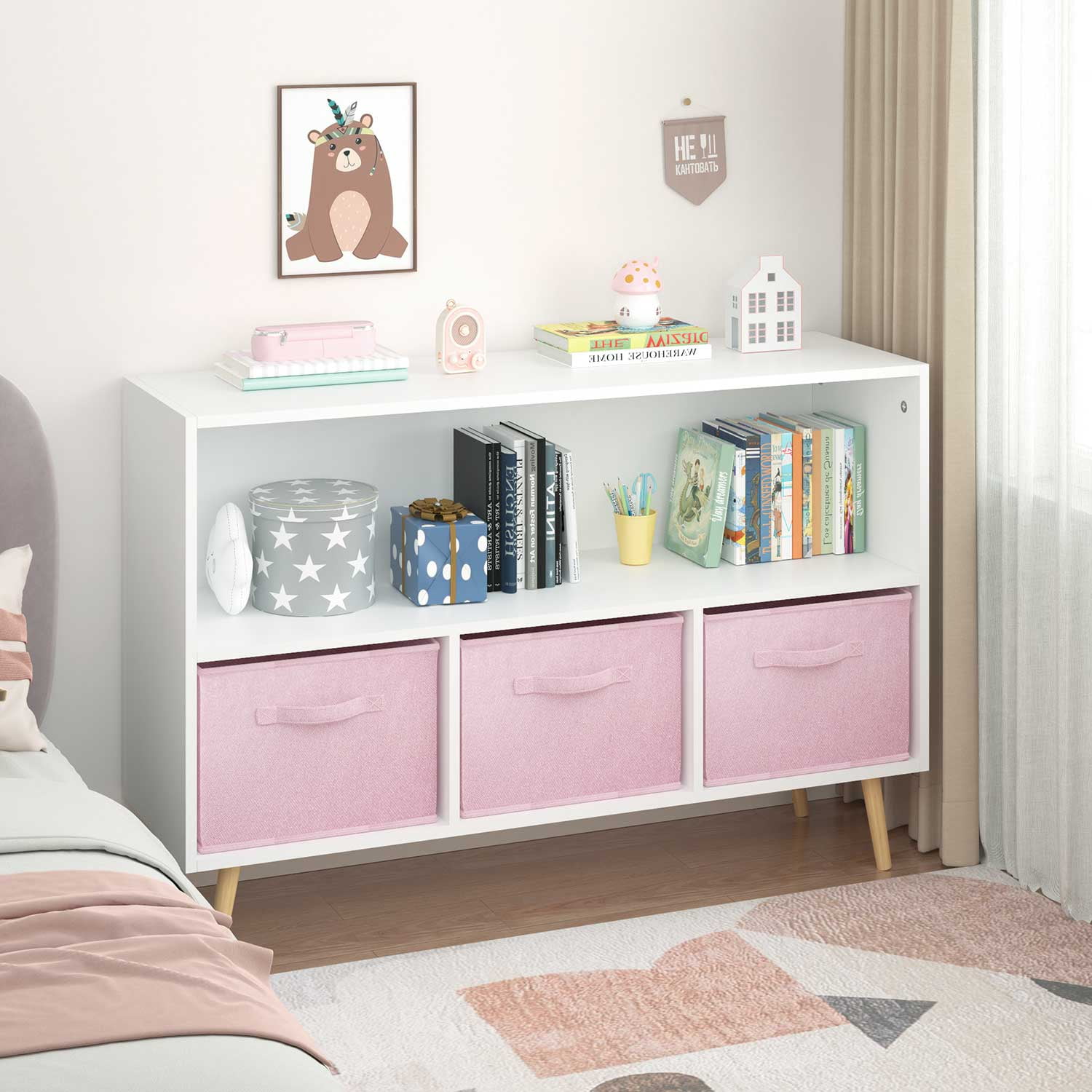 Oufan Kids bookcase with Collapsible Fabric Drawers, Children's Book ...