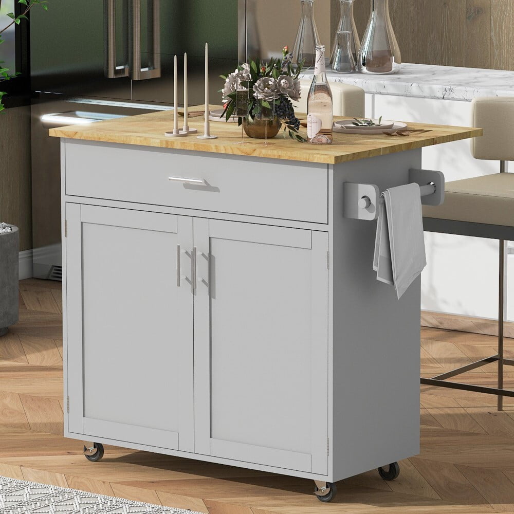Oufan Kitchen Island with Storage, Rolling Kitchen Island on Wheels ...