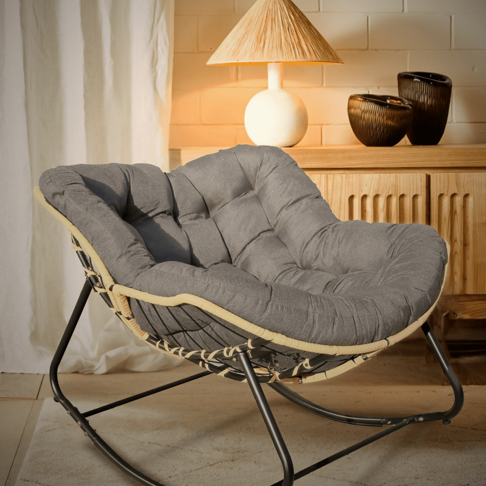 Oufan Outdoor Rocking Chair, Patio Egg Rocking Chair, Indoor Papasan ...