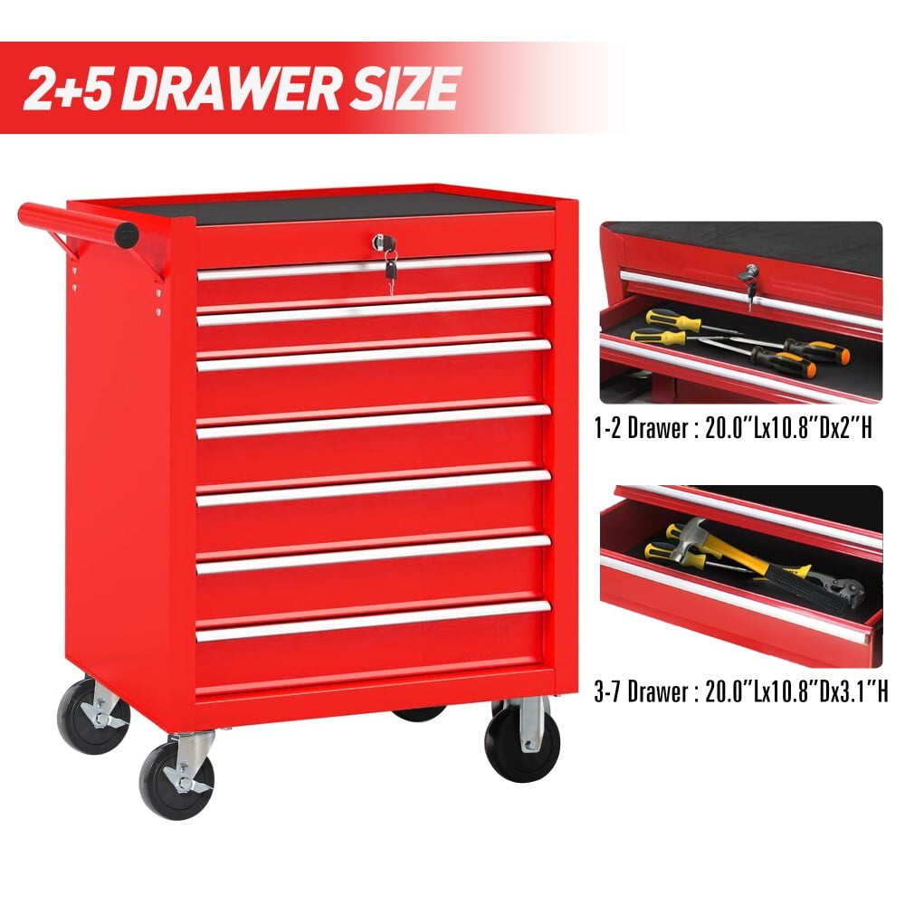 Oufan Rolling Tool Chest with 7-Drawer Tool Box with Wheels Multifunctional Tool Cart Mechanic ...