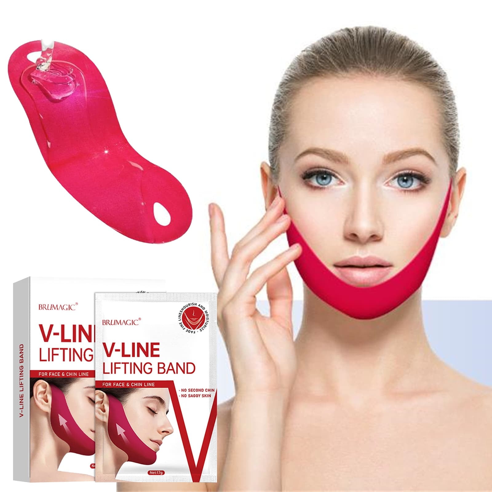OugPiStiyk Face Masks Beauty - Red V-shaped Lifting Chin Patch Gel Ear ...