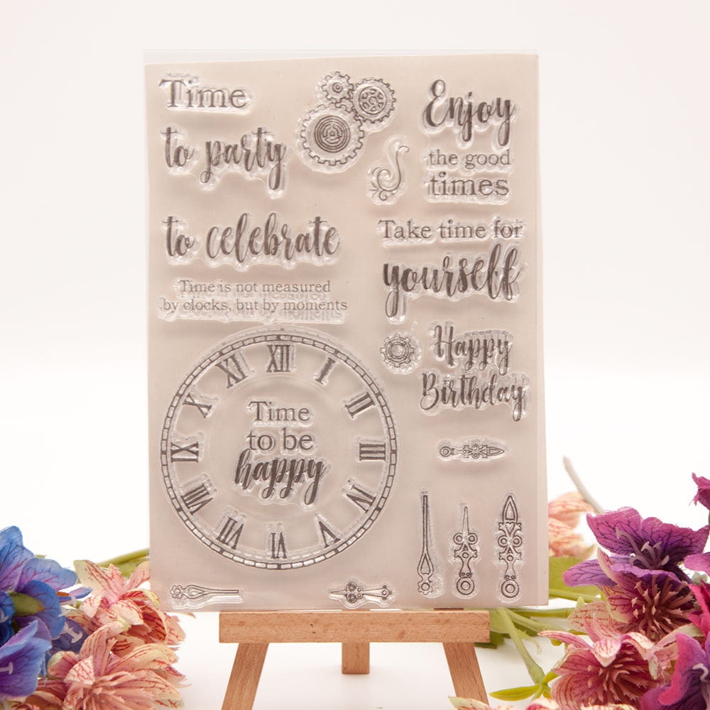 Ouginx 4.1 by 5.9 Inch Time Clock Clear Stamps for Card Making ...