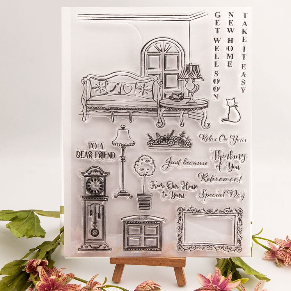 Ouginx 5.9 by 8.3 Inch Vintage Clock Sofa Clear Stamps for Card Making ...