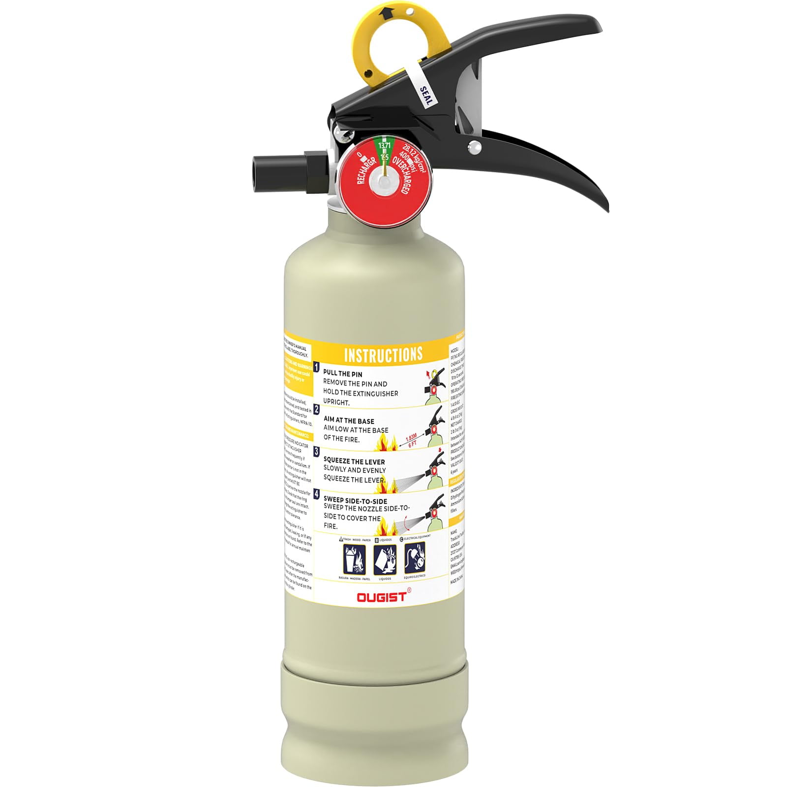 Ougist ABC Dry Powder Fire Extinguisher, 2.5lb – 1-A:10-B：C Rated for ...