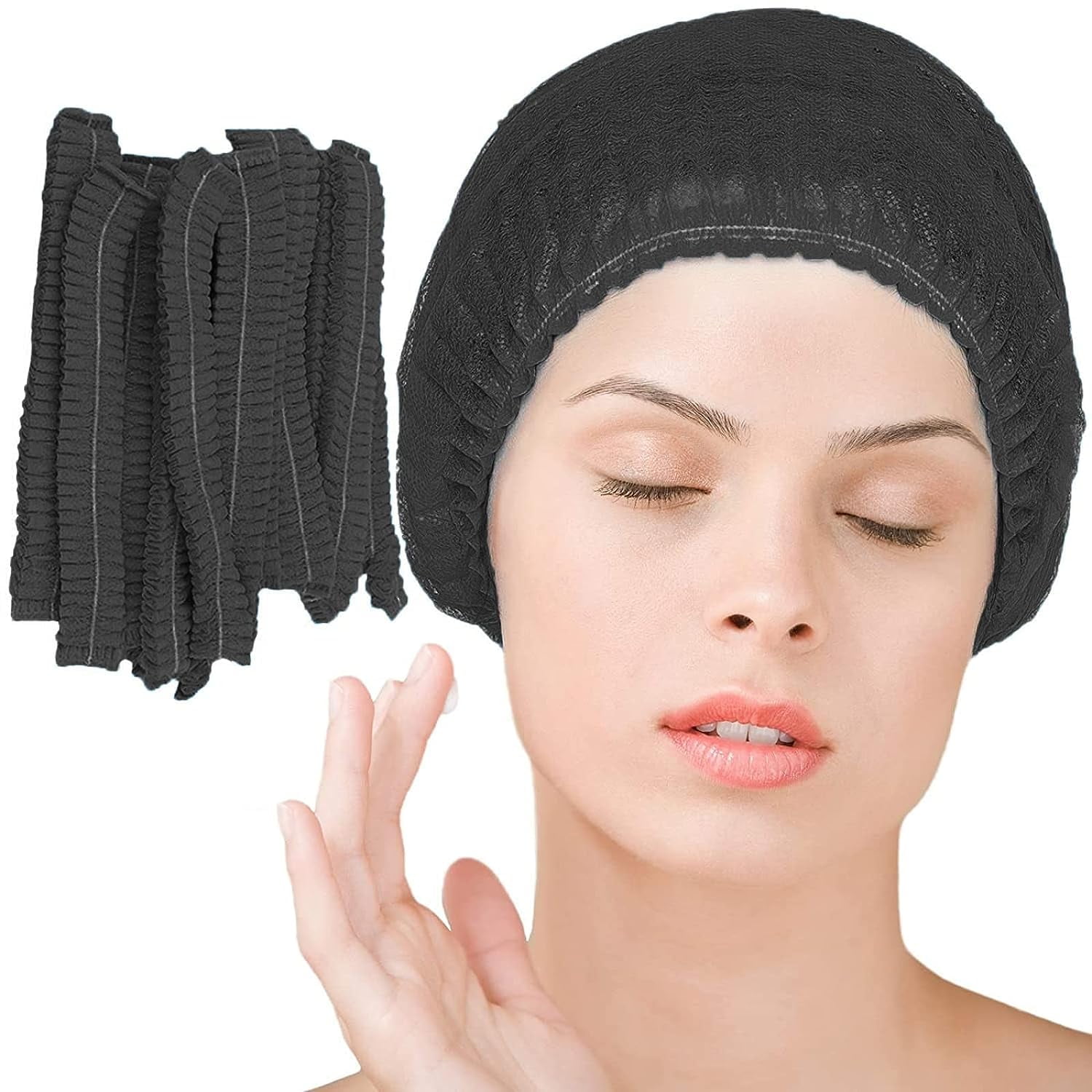 Smilco Disposable Hairnet Bouffant Cap, Non-Woven, Black, 21 in(100 ...