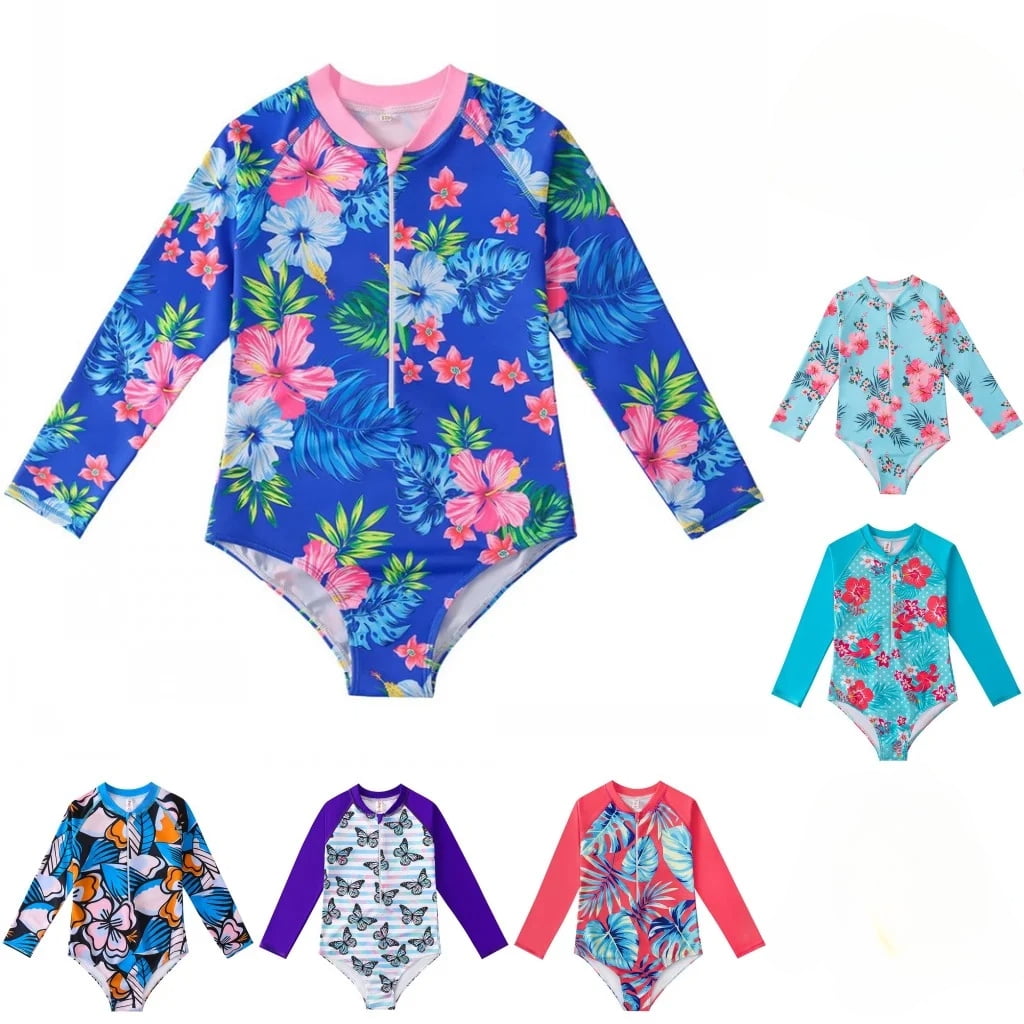 Ougyinr Little Girls Swimsuit One-Piece Swimwear , SPF/UV 50+ Sun, Long ...