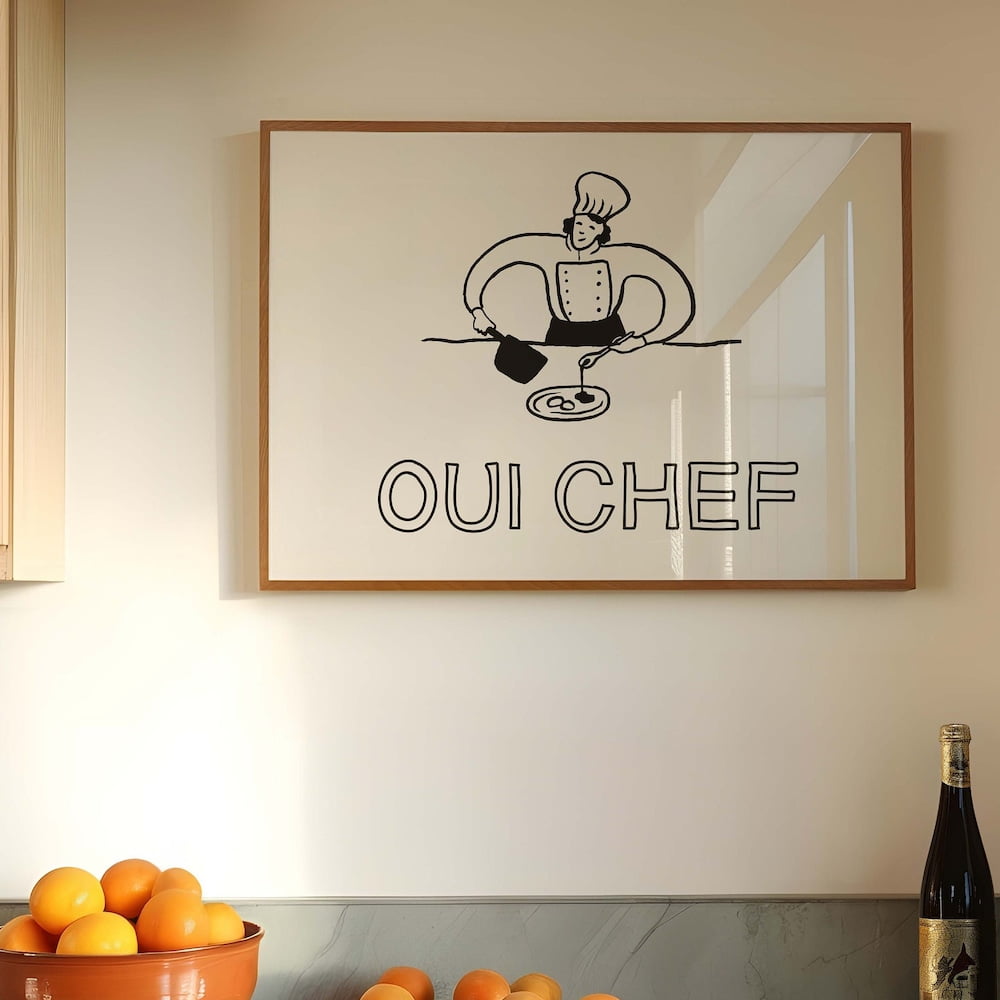 Oui Chef Print: French Kitchen Wall Art, Retro Food Poster UNFRAMED ...