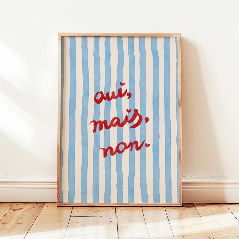 Oui Mais Non Print, French Quote Poster, Retro Stripes Illustration ...