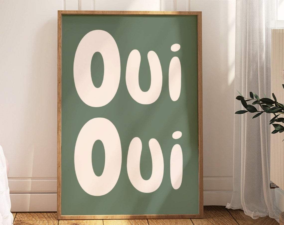 Oui Print, Sage Green Wall Art, Oui Oui Poster, Bathroom Print, French ...
